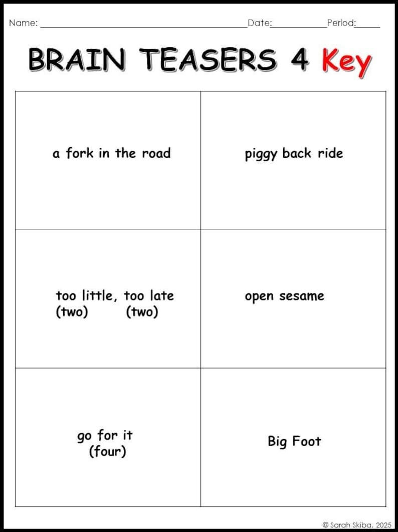 Rebus Brain Teasers | Printable Logic Puzzles for Middle School (PDF ...