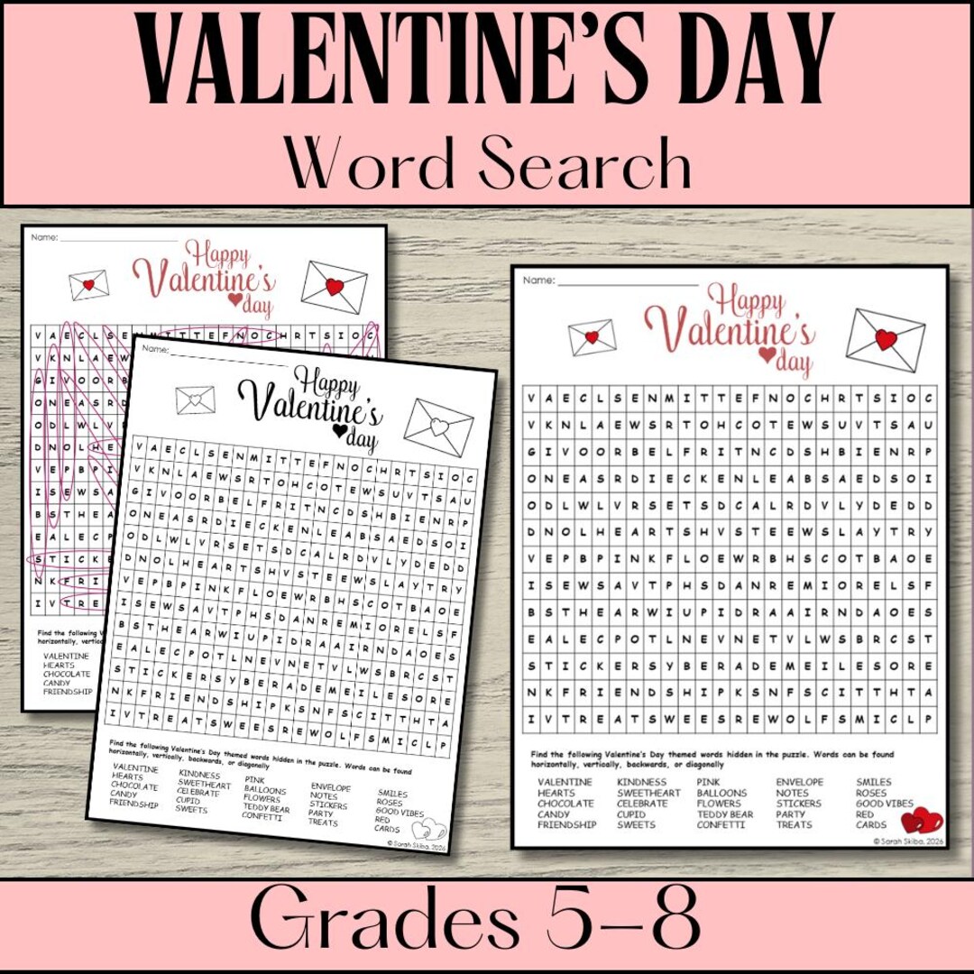 Valentine’s Day Word Search Middle School ELA Worksheet February ...