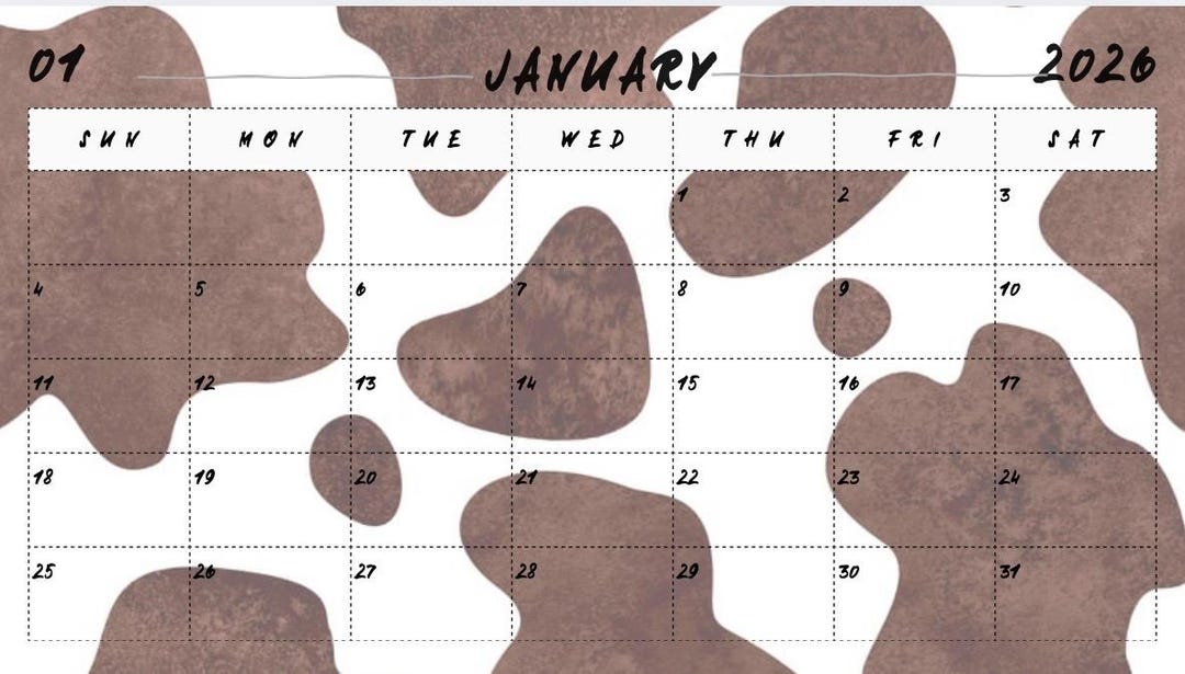 Buy 2026 Printable Cow Print Calendar| Monthly Desk and Wall Calendar ...