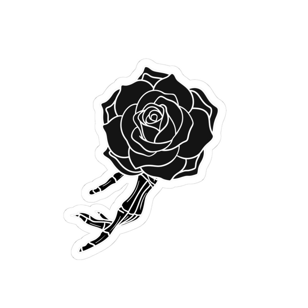 Black Bone-stemmed Rose Sticker | Kiss-cut Sticker, Floral Vinyl Decal ...