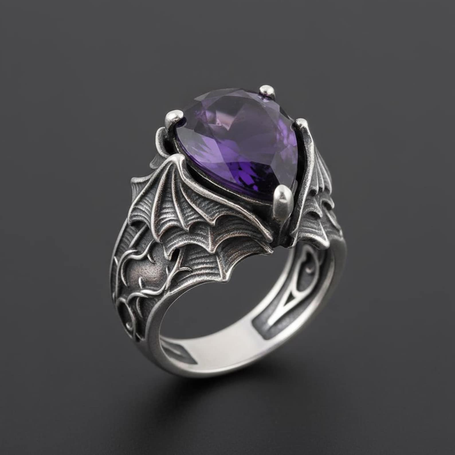 Gothic Bat Wing Ring Sterling Silver Amethyst Purple Stone | Vampire ...