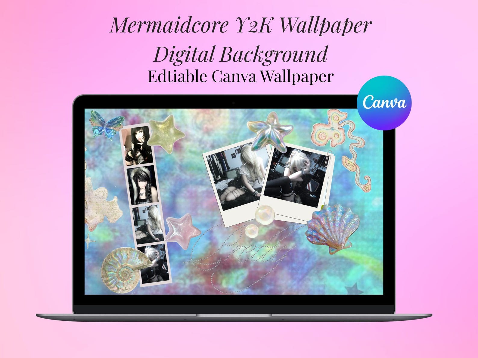 Y2K Mermaidcore Collage Canva Background – Editable Template - Etsy