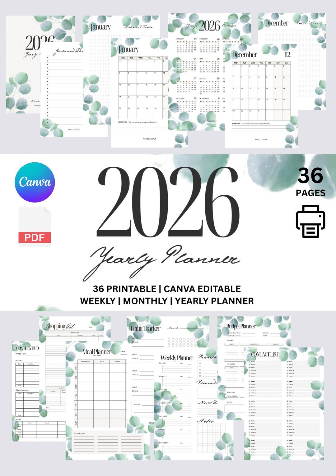 Undated Digital Planner Bundle, Weekly, Monthly, Yearly, Budget, Habit ...