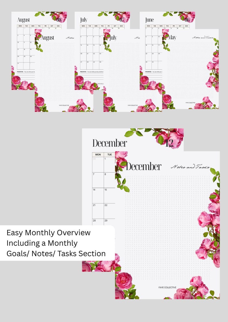 2026 Pink Rose Digital Planner, Canva Template (PDF Download, 19-page ...