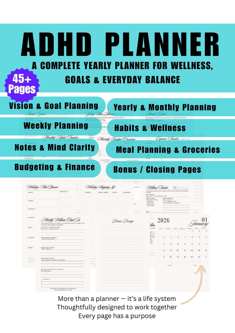 ADHD Planner | Focus & Habit Tracker, Wellness, Goals (printable ...