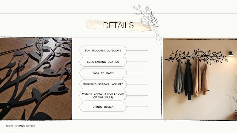 Extra Large Tree Coat Rack , Modern Farmhouse Wall Hanger for Entryway ...