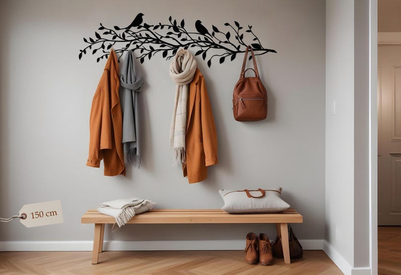 Extra Large Coat Rack Branch, Modern Farmhouse Wall Hanger for Entryway ...