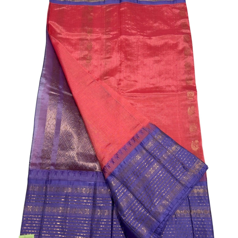 Blue Red Border Saree - Etsy