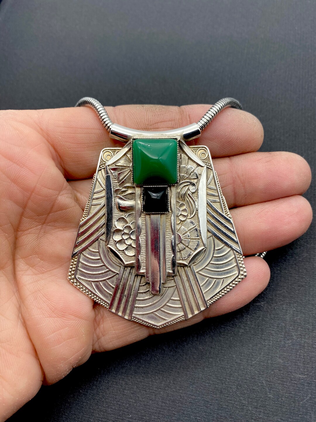 Machine Age Pendant With Vintage Glass - Etsy