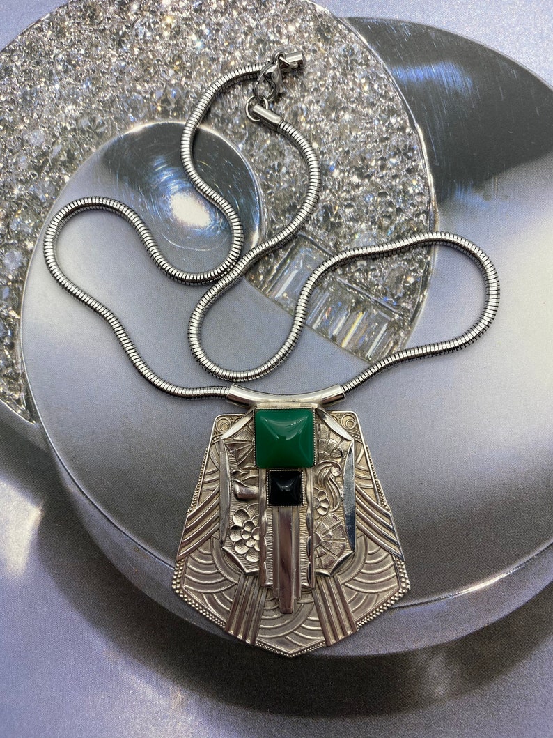 Machine Age Pendant With Vintage Glass - Etsy