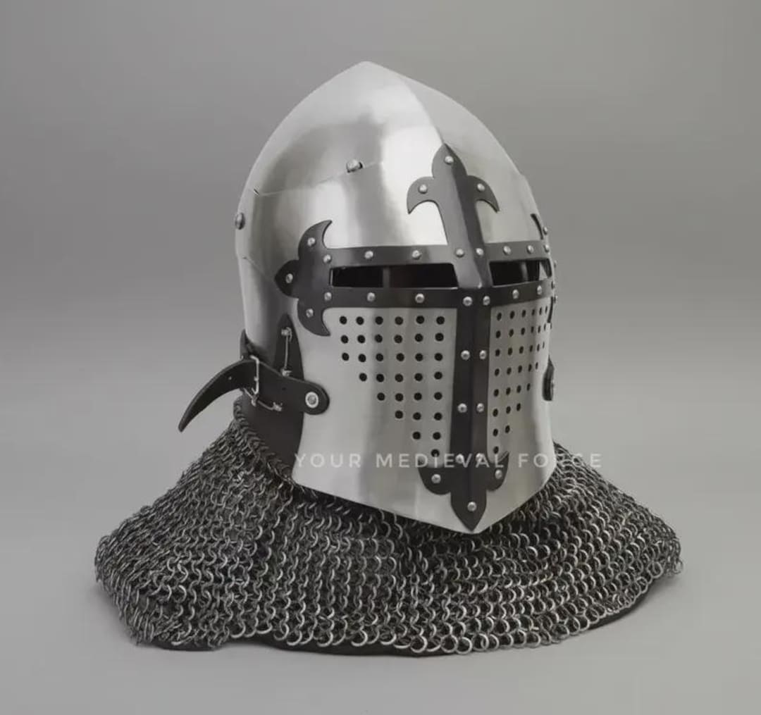 Medieval Bascinet Helmet With Visor, Steel Knight Armor, LARP Cosplay ...