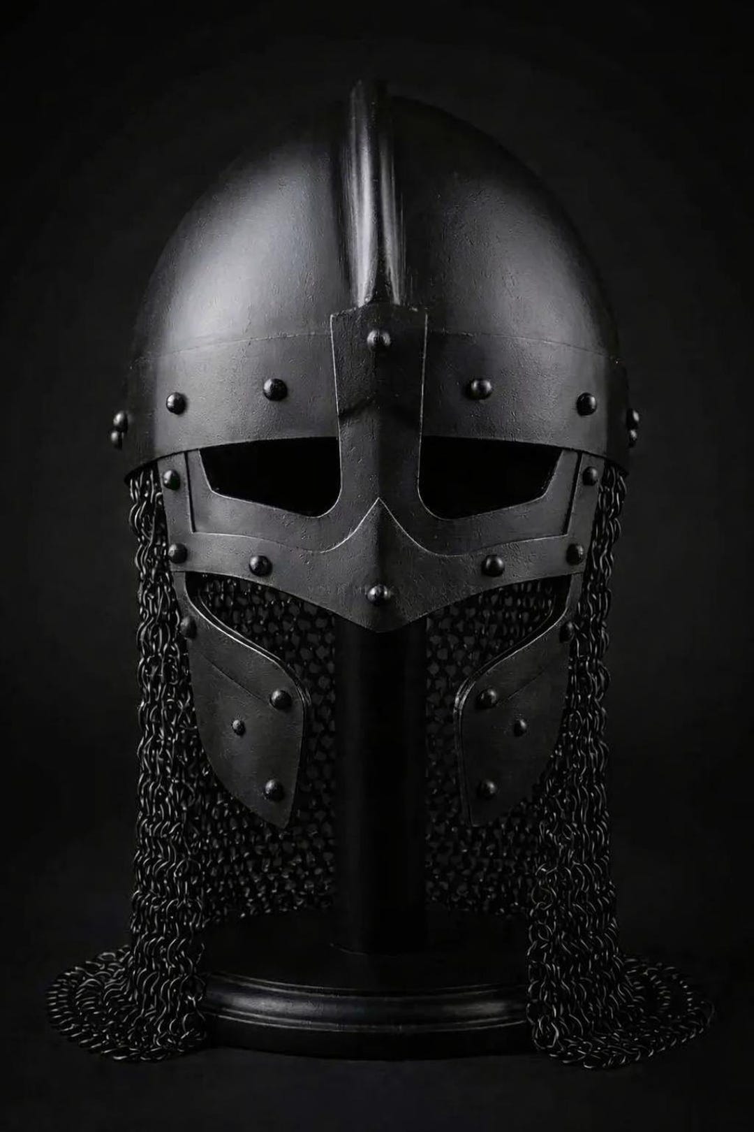 Handcrafted Black Steel Knight Helmet | Crusader Chainmail Helm, LARP ...