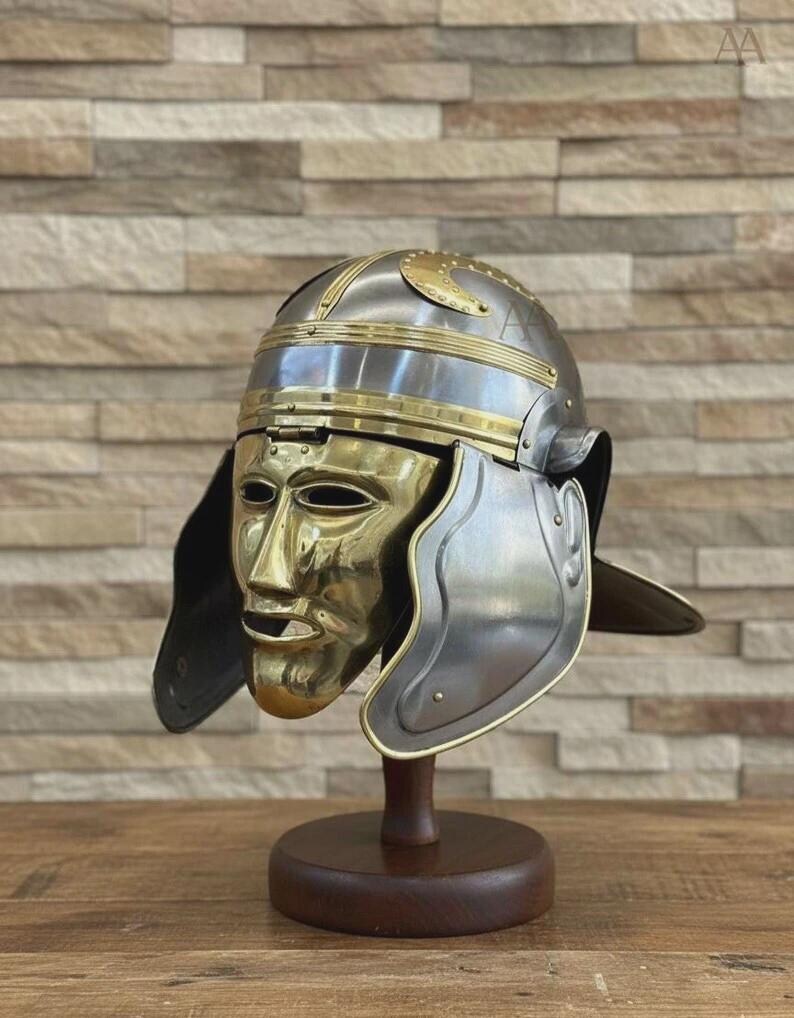 Handcrafted Roman Cavalry Helmet With Brass Face Mask | Reenactment ...