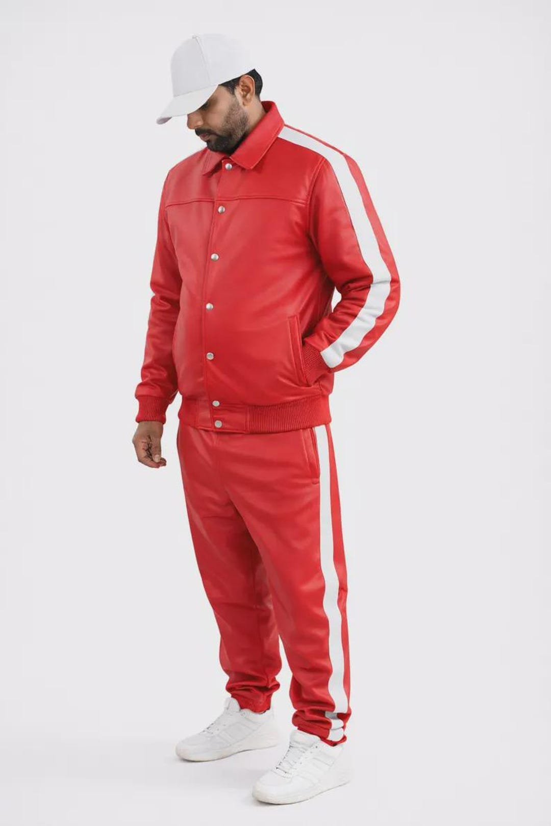 Men’s Red Leather Tracksuit – Genuine Leather Two Piece Set | Handmade ...