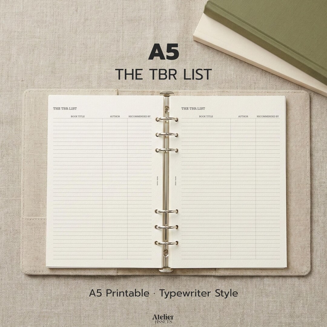 A5 TBR List Printable, Typewriter Style Book Tracker (PDF Pattern ...