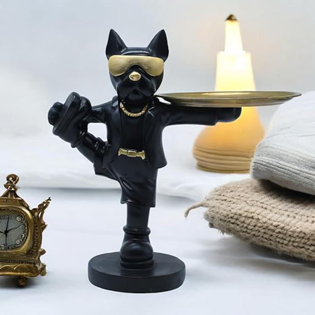Hipster Bulldog Valet Tray | Cool Dog Figurine With Tray for Keys ...