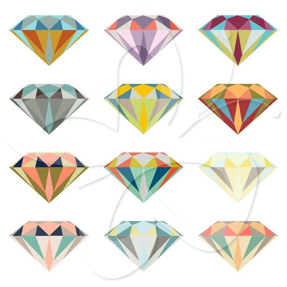 Diamond Geometric Clip Art Clipart Set Personal and | Etsy