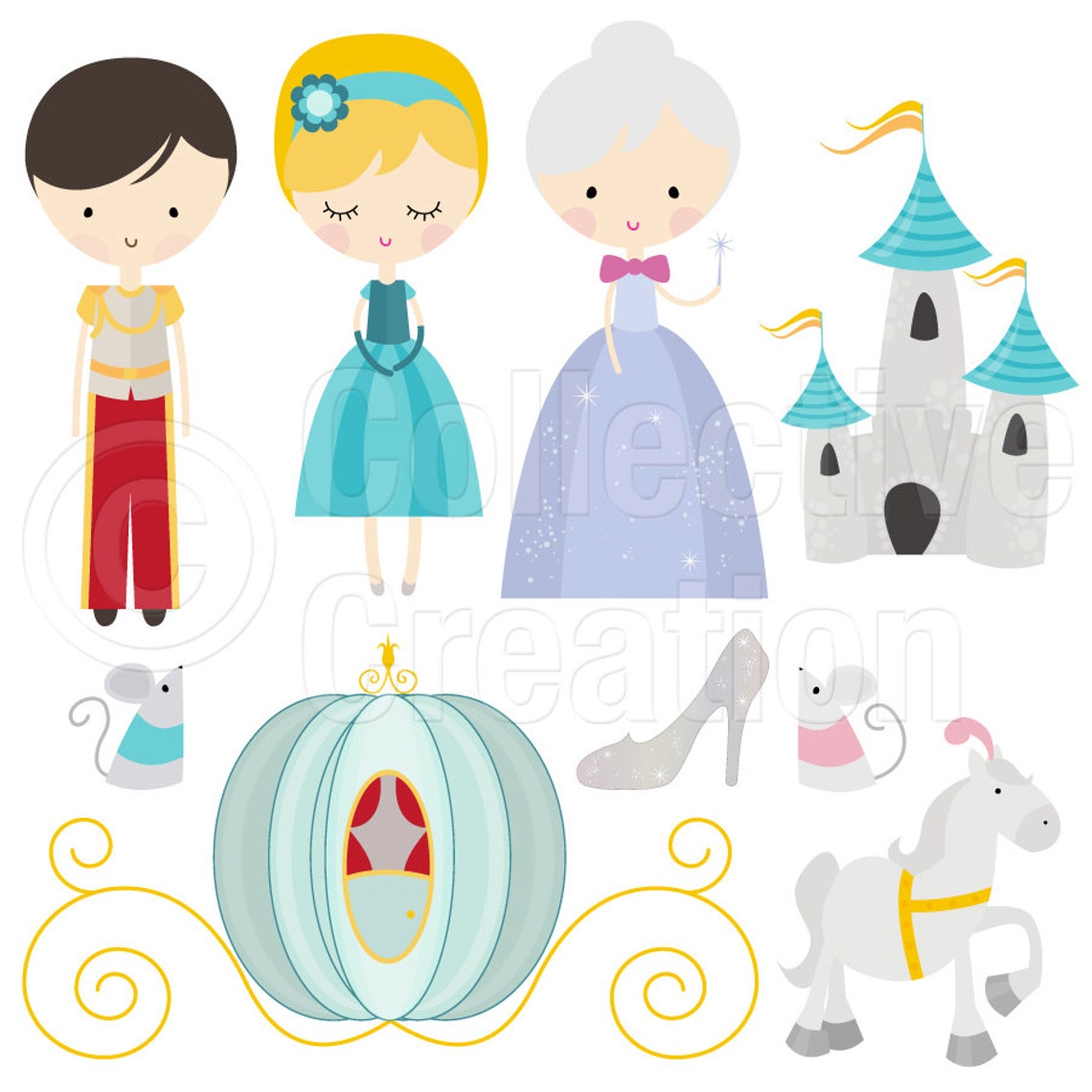 Cinderella Digital Clip Art Set Personal and Commercial Use - Etsy
