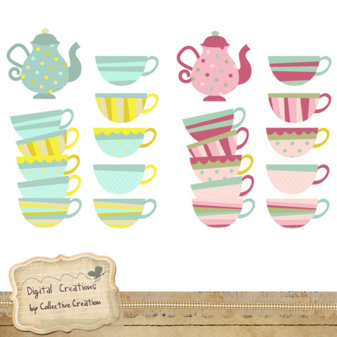 Tea Party Digital Clipart Set Teacups and Teapots Personal and ...