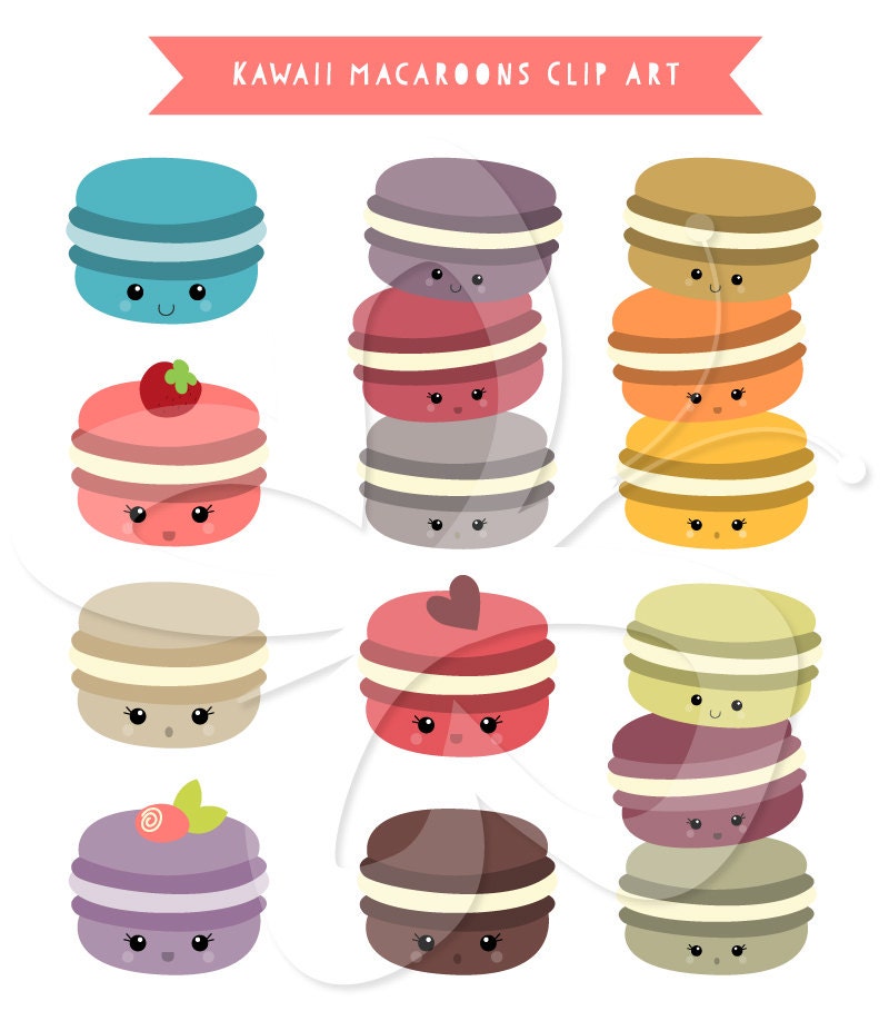 Kawaii Macaroon Clip Art Clipart Set Personal and Commercial Use - Etsy