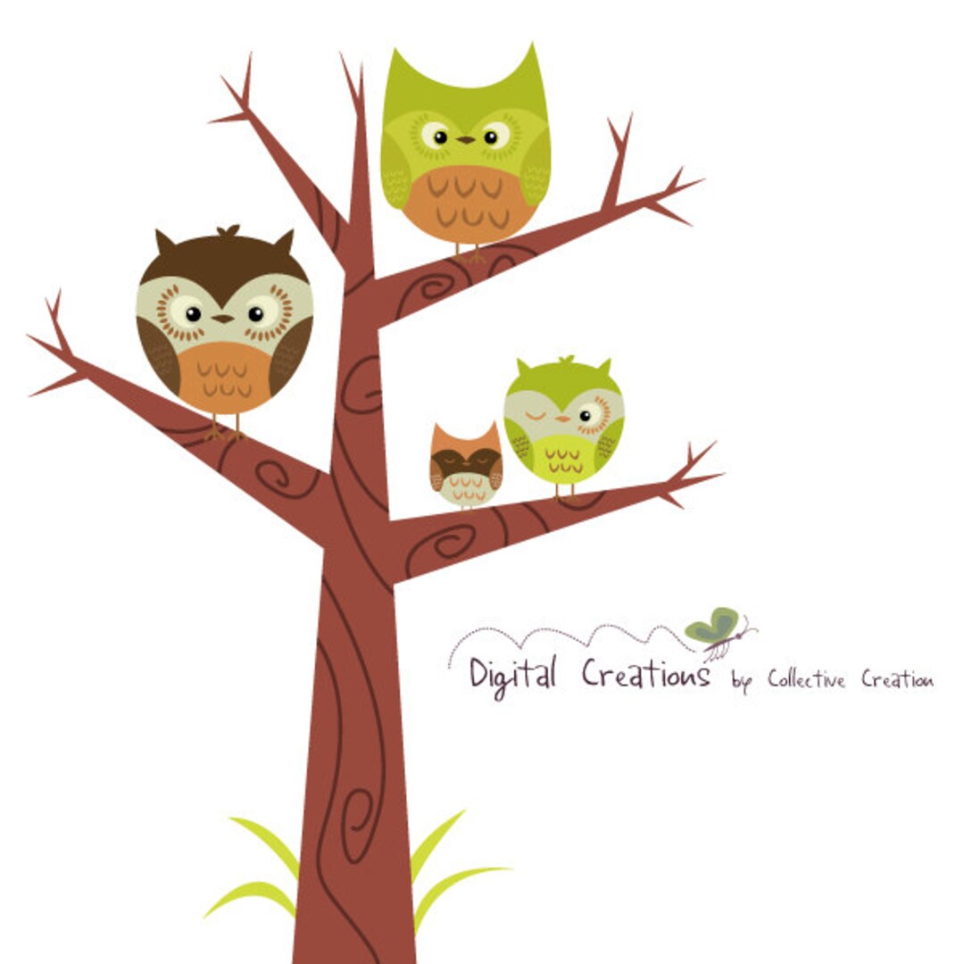 Owl Tree Digital Clipart Clip Art Set Personal and Commercial Use - Etsy