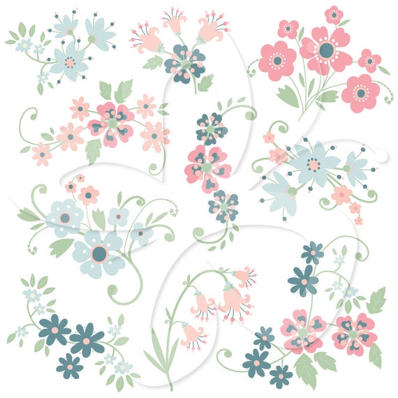 Pastel Whimsical Flower Clusters Digital Clip Art Clipart - Etsy