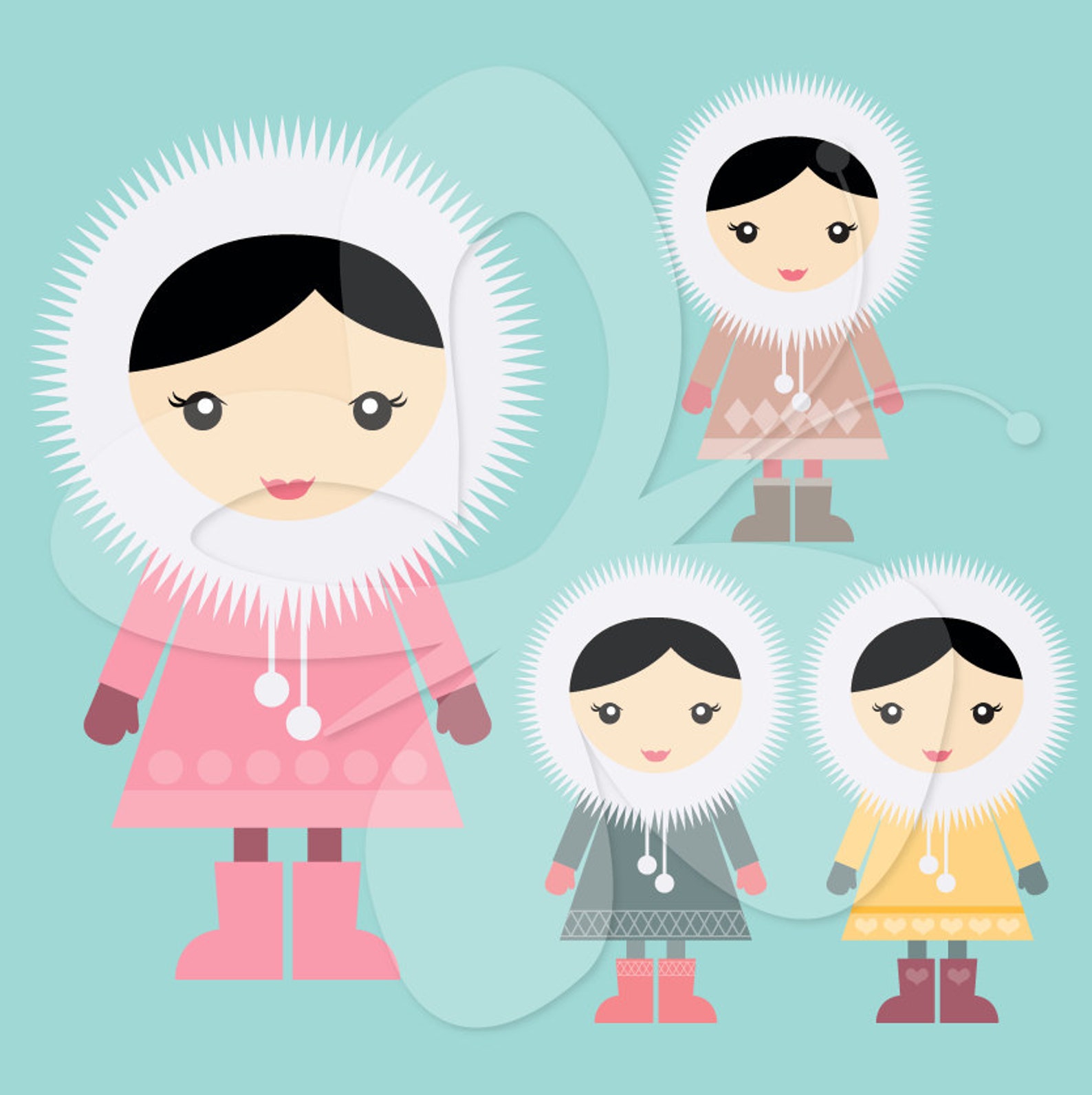 Little Eskimo Girls Digital Clip Art Clipart Set Personal and ...