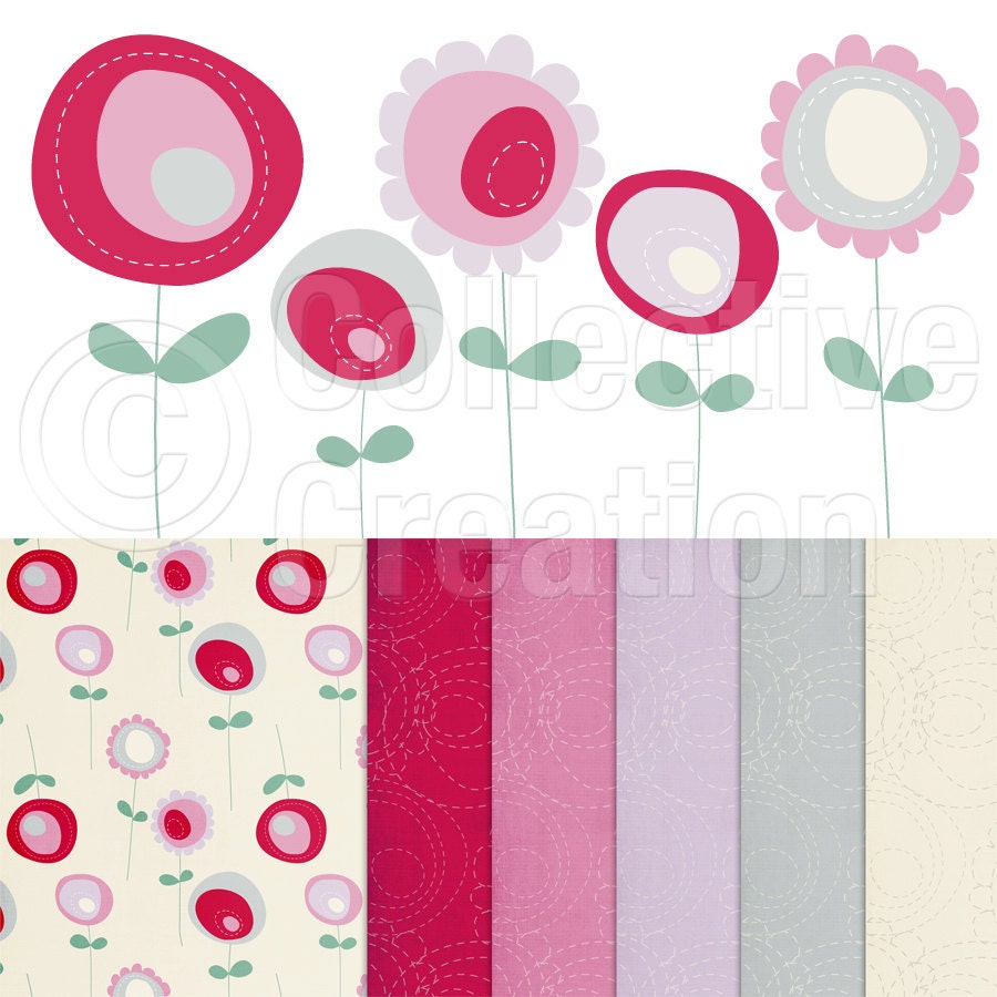 Mia Digital Paper and Flower Clip Art Set Commercial and - Etsy