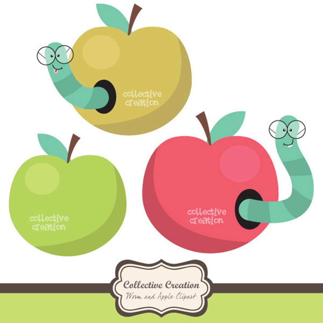 Cute Worm & Apple Clipart Set Ideal for Scrapbooking, Cardmaking and ...