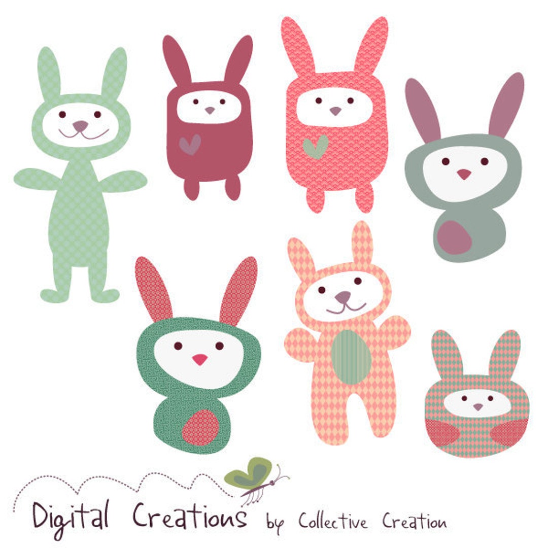 Rabbit Plushie Digital Clipart Set Ideal for Scrapbooking, Card Making ...