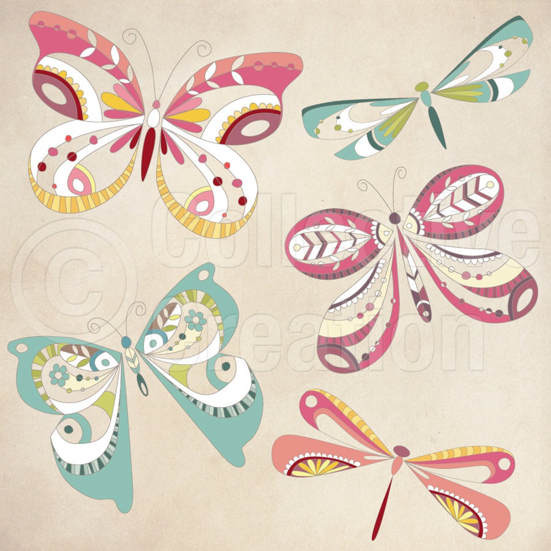 Butterfly and Dragonfly Digital Clip Art Set Commerical and Personal ...