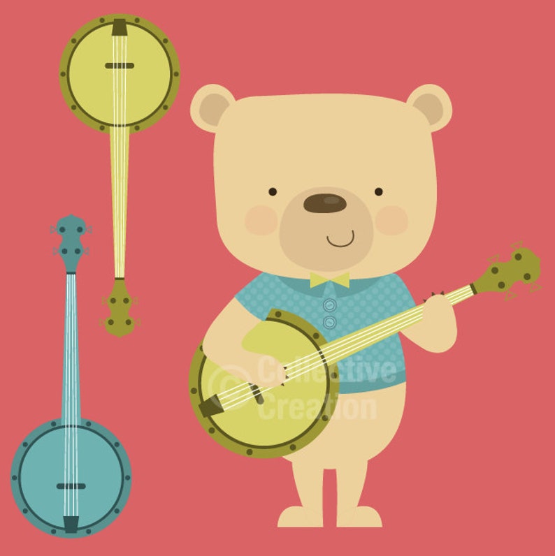 Banjo Bear Clip Art Clipart Set Personal and Commercial Use - Etsy
