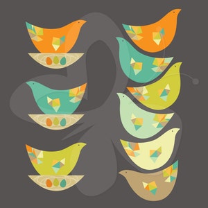 Geometric Bird in Nest and Bird Stack Digital Clip Art Clipart Set ...
