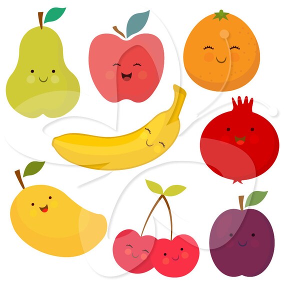 Happy Fruit Digital Clip Art Clipart Set Personal and | Etsy Australia