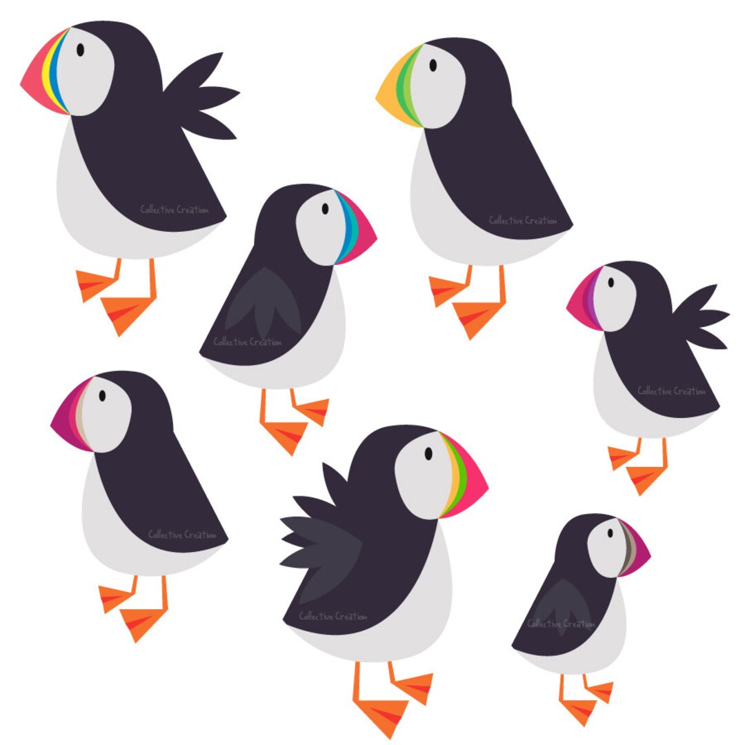 Rainbow Puffin Digital Clipart Personal and Commercial Use Clip Art for ...