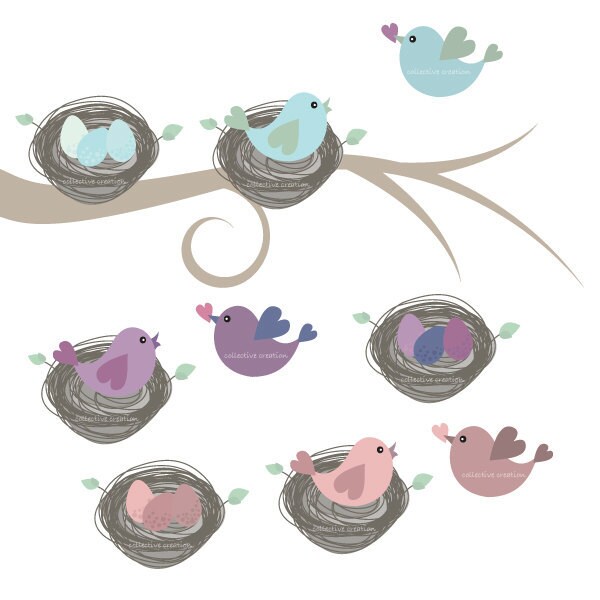 Bird and Nest Clipart - Etsy