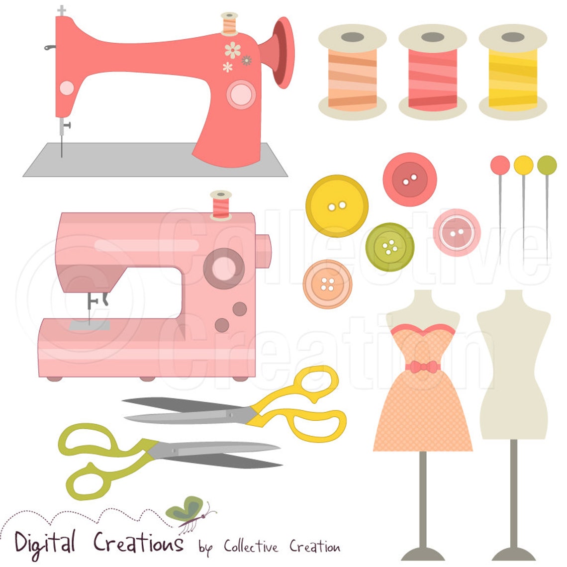 Sewing Digital Clip Art Clipart Set 2 Personal and Commercial Use - Etsy