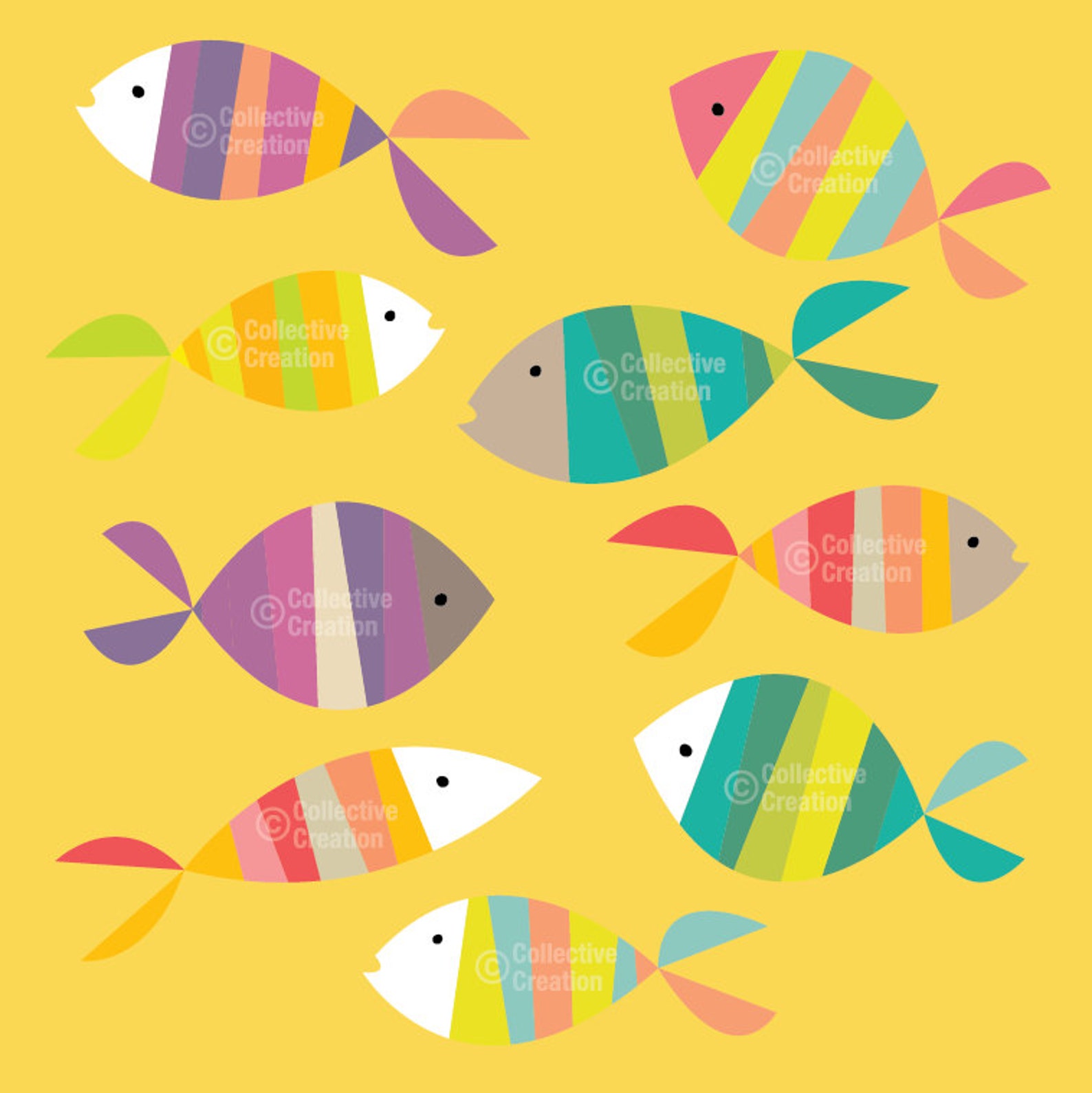 Bright and Colorful Fish Digital Clip Art Clipart Set - Etsy