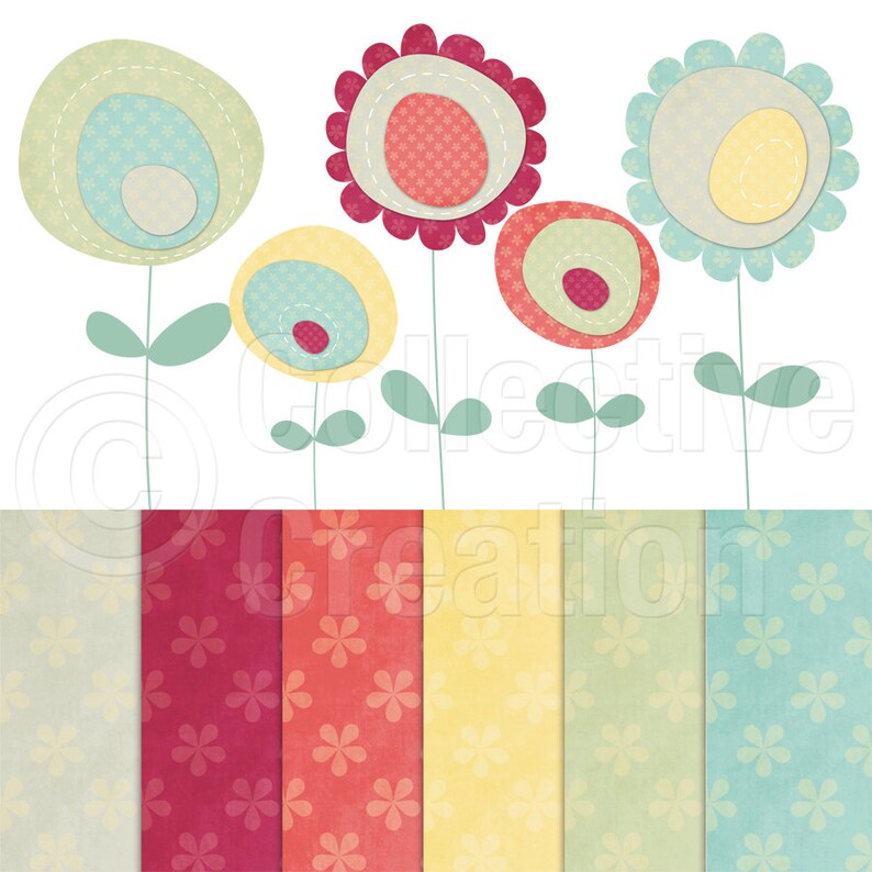 Katy Digital Paper and Flower Clip Art Set Commercial and - Etsy