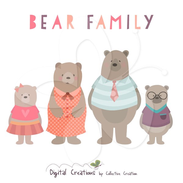 Bear Family Clipart - Etsy UK