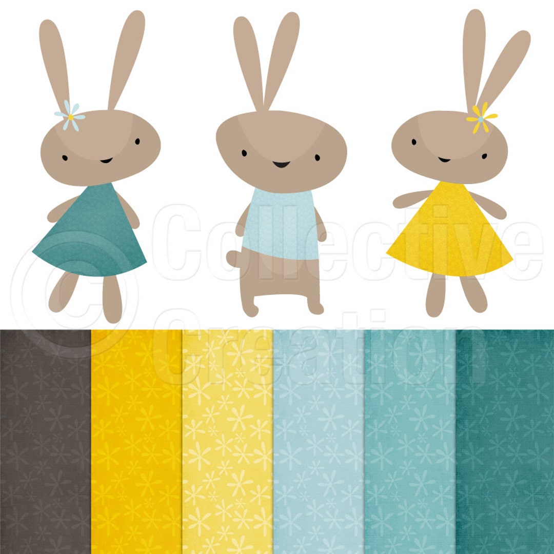 Charli Rabbit Digital Paper and Clip Art Set Commercial and - Etsy