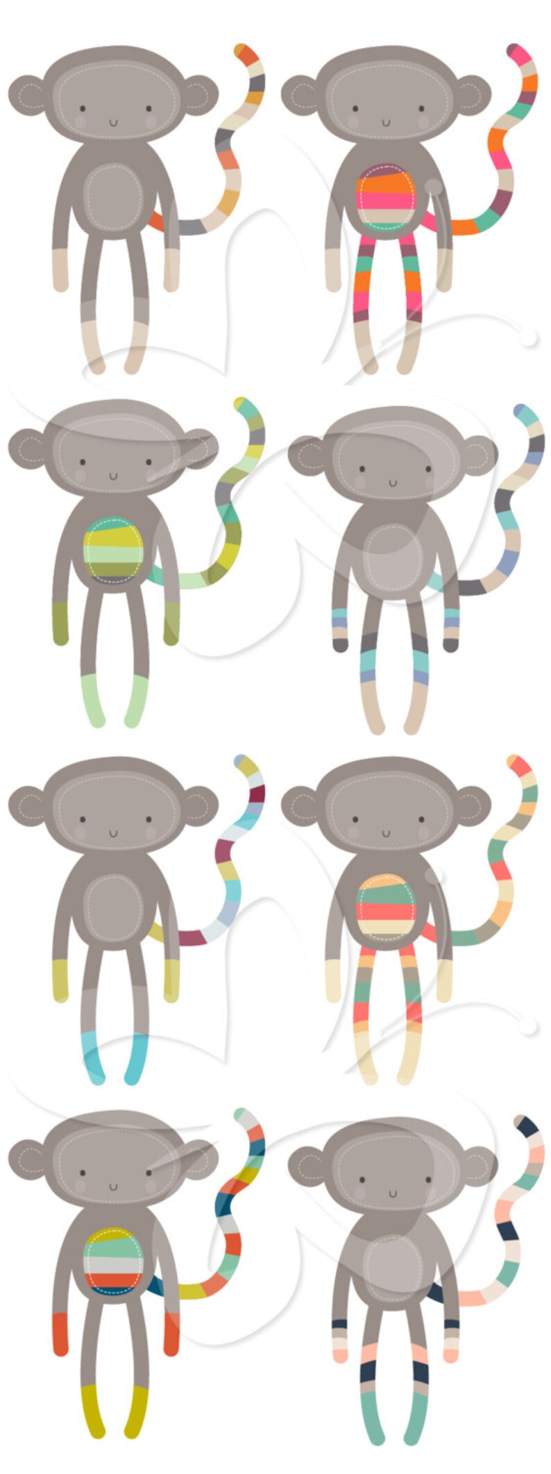 Sock Monkeys Clip Art Clipart Set Commercial and Personal - Etsy