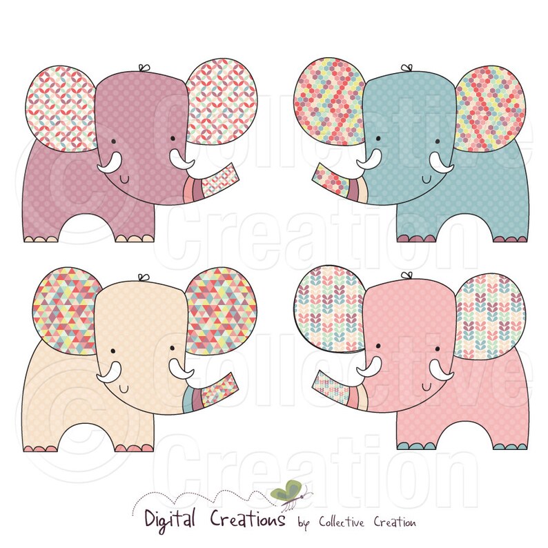 Cute Patterned Elephants Digital Clip Art Set Personal and - Etsy