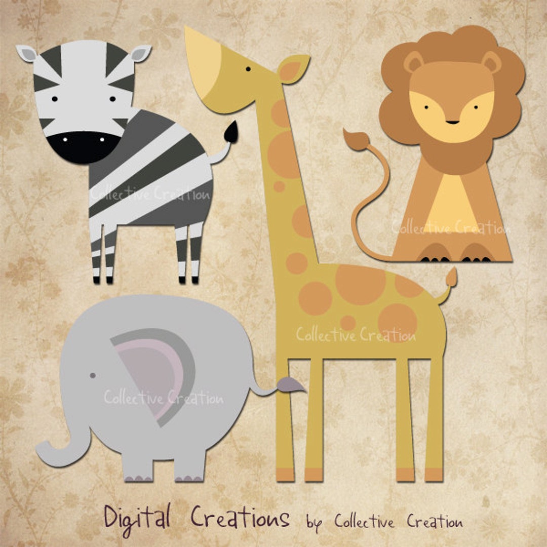 Safari Animal Digital Clip Art Set Lion, Giraffe, Elephant and Zebra - Etsy