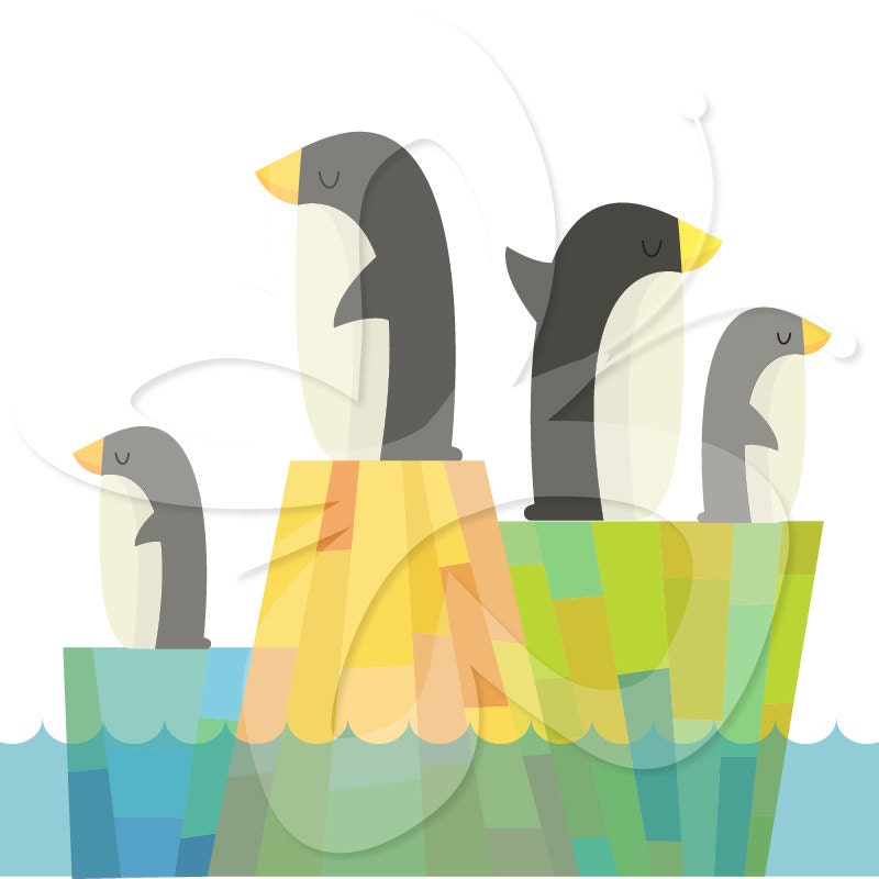 Penguins on Colorful Iceberg Digital Clip Art Clipart Set - Etsy