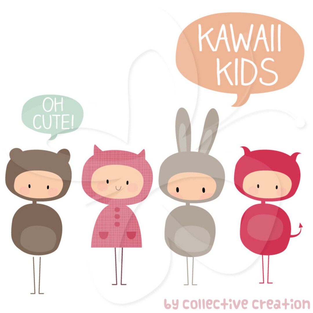 Kawaii Kids Clip Art Clipart Set Uso personal y comercial - Etsy España