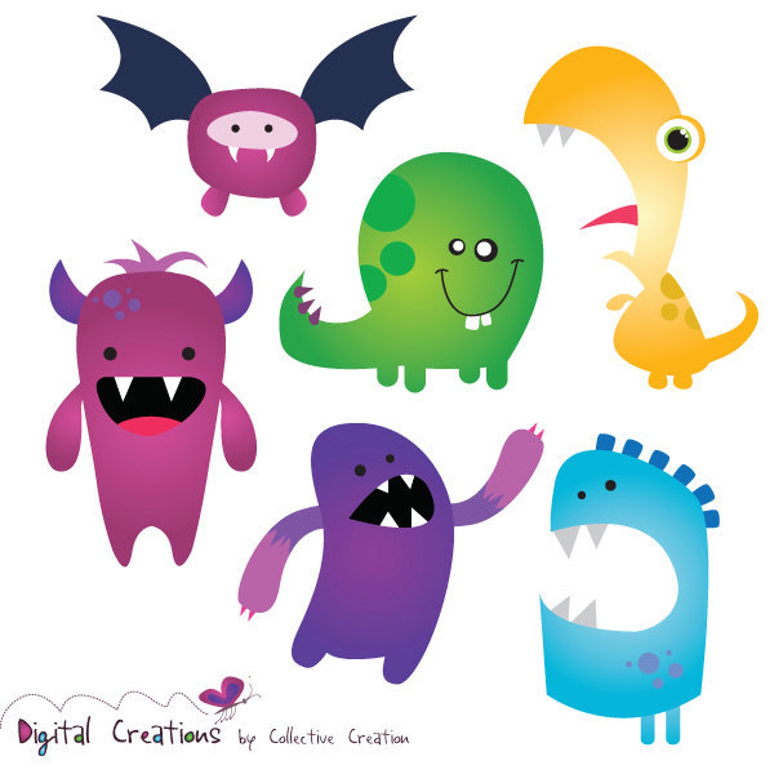 Little Monster Digital Clip Art Bright Colorful Silly Monsters - Etsy