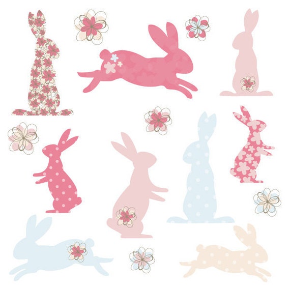 Bunny Rabbit Silhouette Shapes in Cute Pink and Blue Digital | Etsy