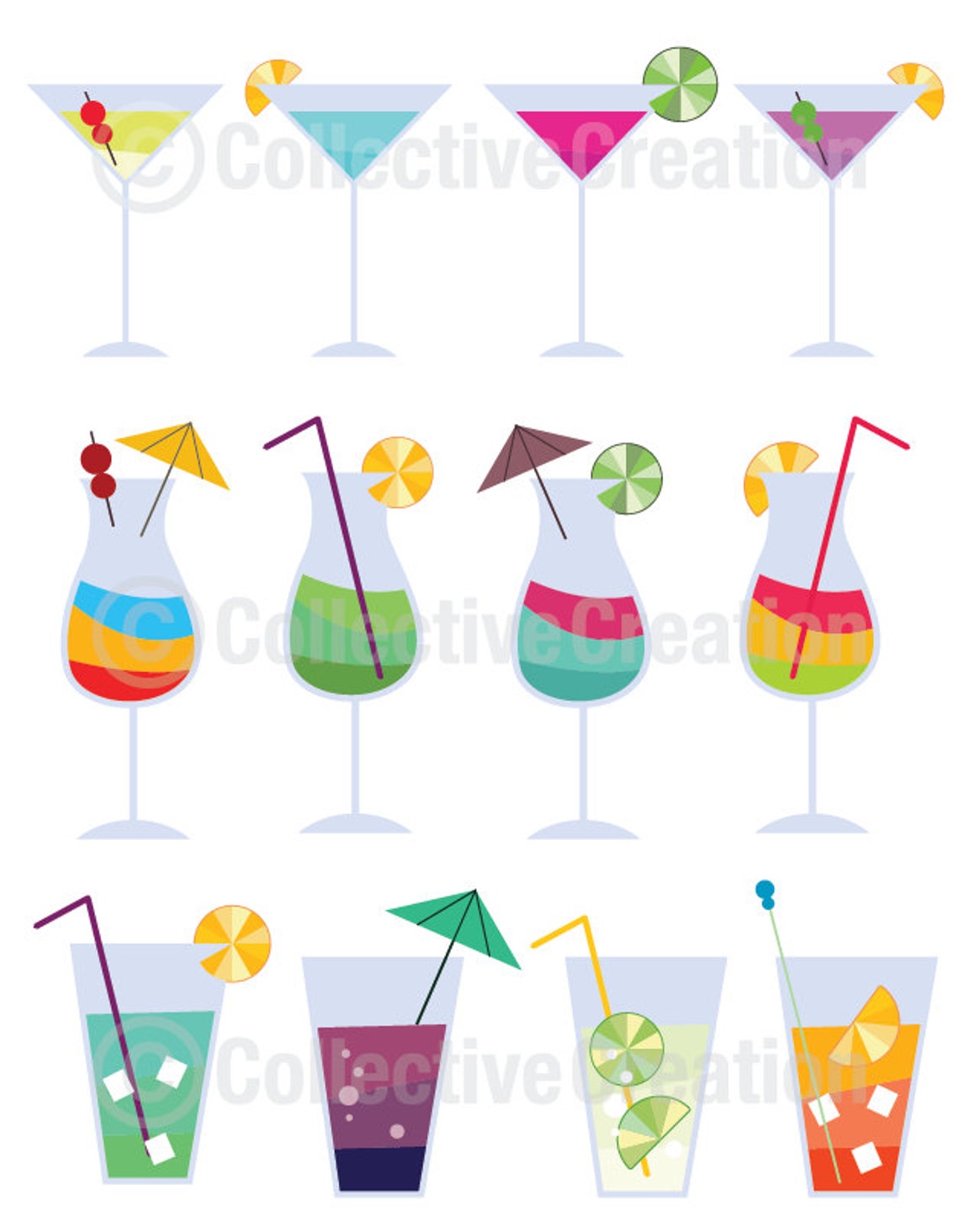 Colorful Cocktails Digital Clip Art Clipart Set Personal and - Etsy