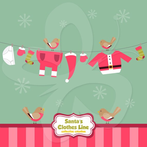 Santa's Clothes Line Clip Art Clipart Set Commercial and - Etsy